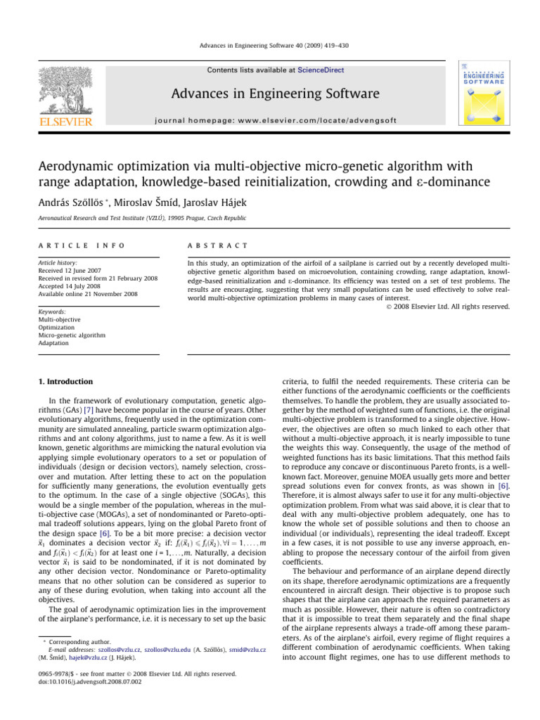 Aerodynamic Optimization Via Multi Objective Micro Genetic - 2009 - Advances in | PDF ...