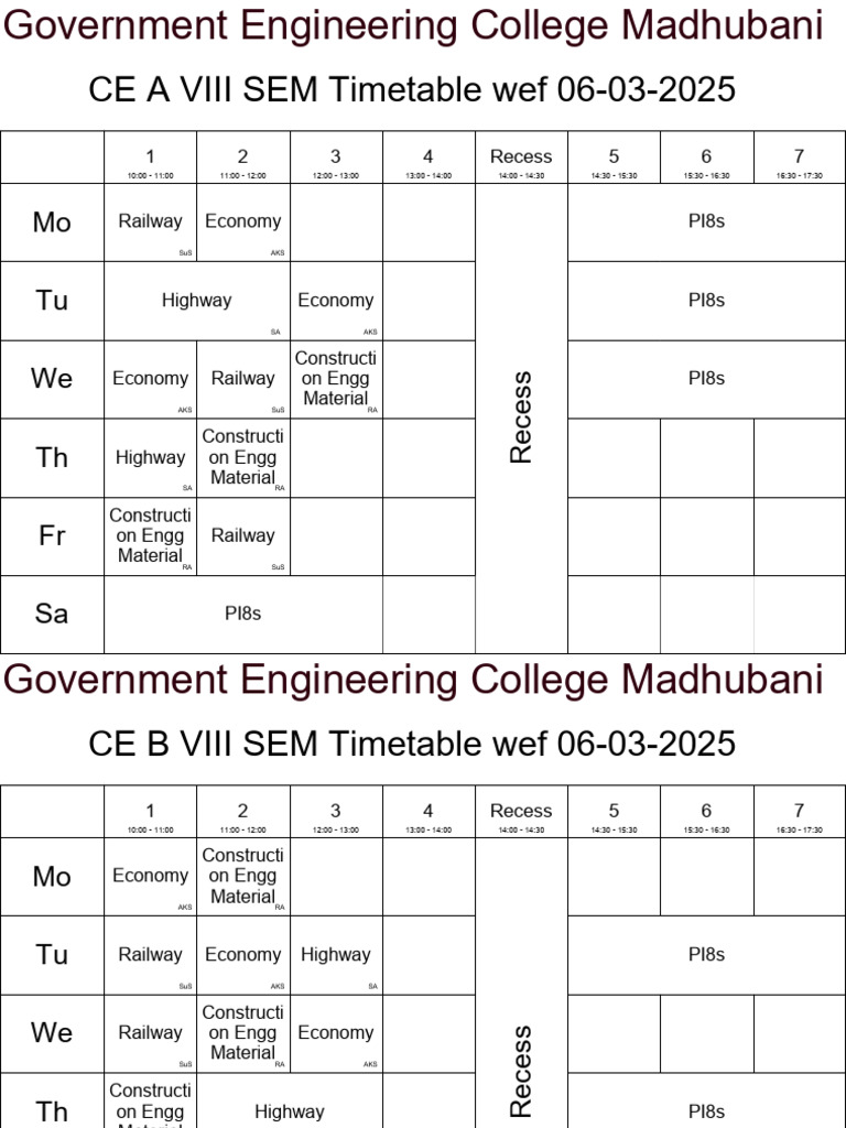 8th Sem Timetable Wef 06-03-2025 | PDF