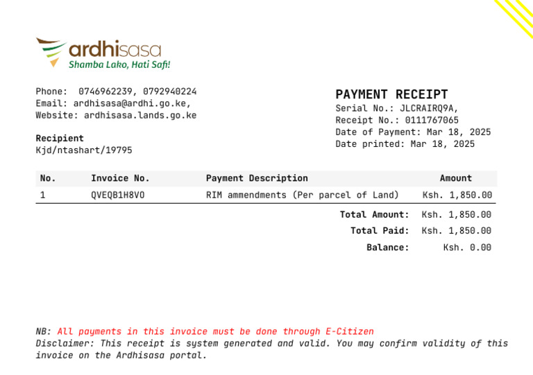Payment Receipt: Recipient | PDF