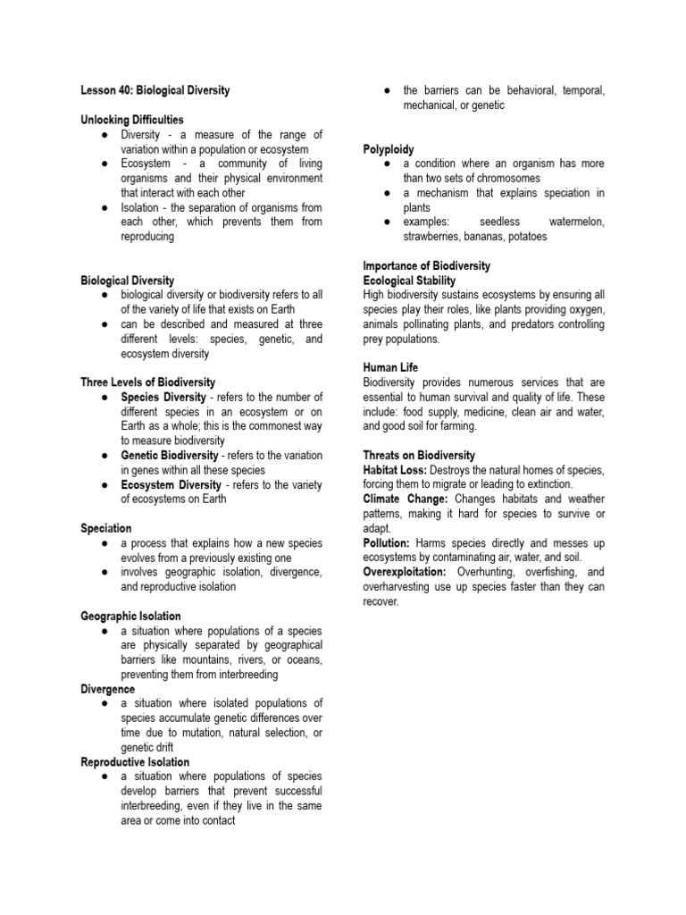 Lesson 40 - Biological Diversity-2 | PDF | Biodiversity | Species