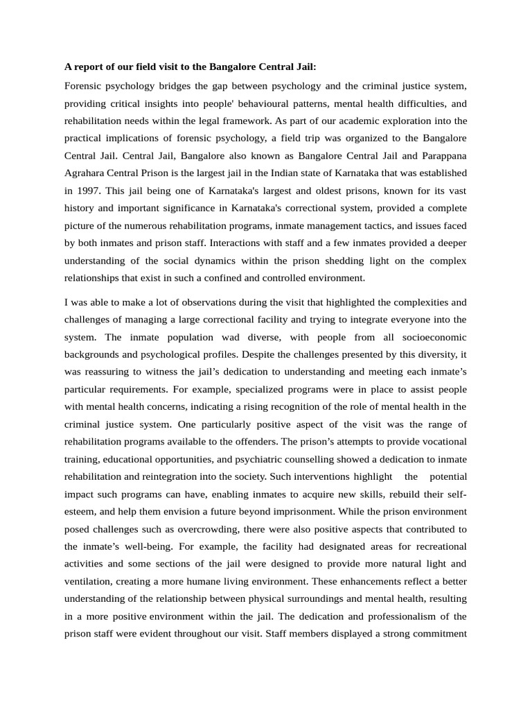 Insights from Bangalore Central Jail Visit | PDF | Prison ...