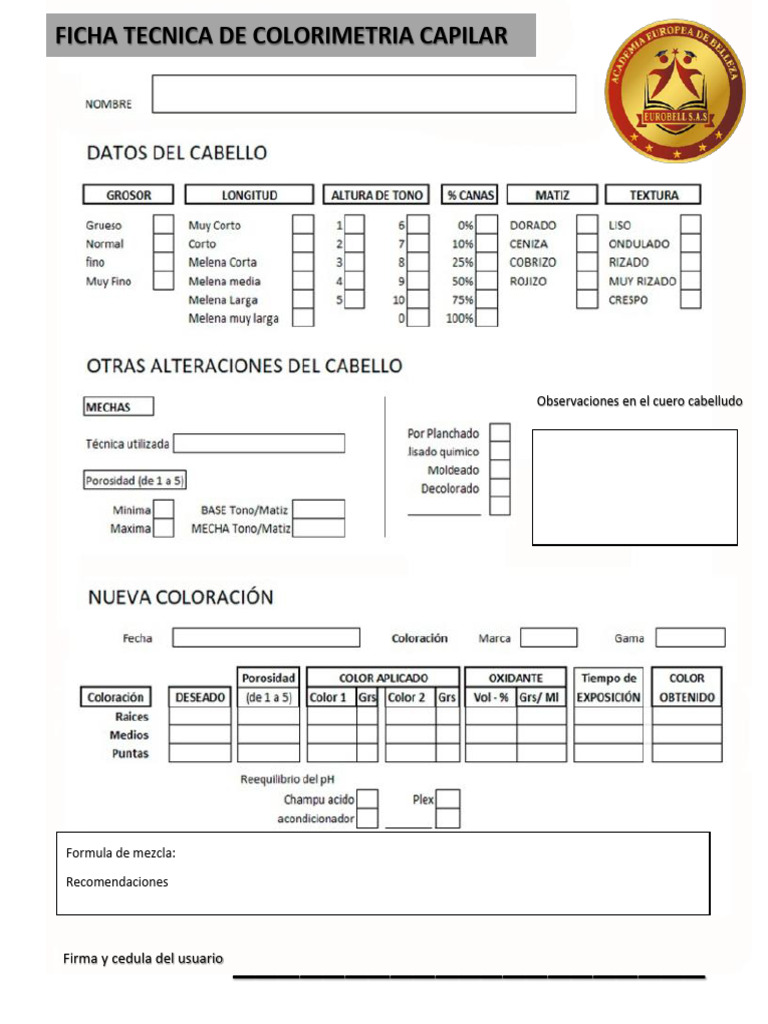 Ficha Técnica de Colorimetría Capilar | PDF