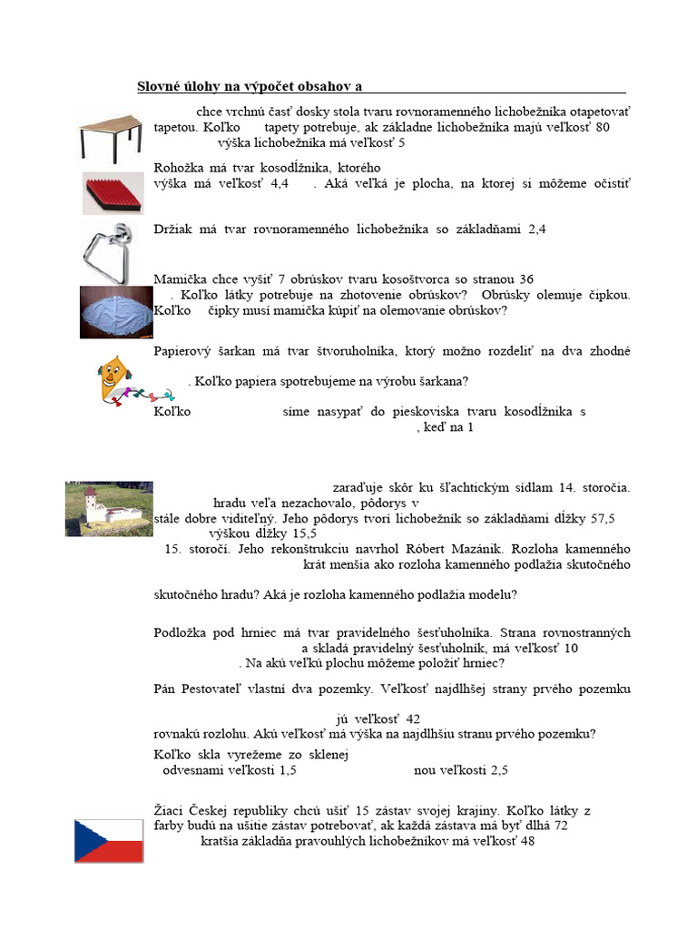 Slovne Ulohy Na Vypocet Obvodov A Obsahov Trojuholnikov Rovnobeznikov A ...