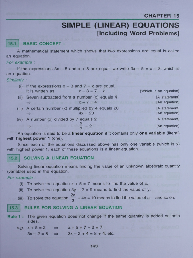 Chapter 15 Simple (Linear) Equations - Unlocked | PDF
