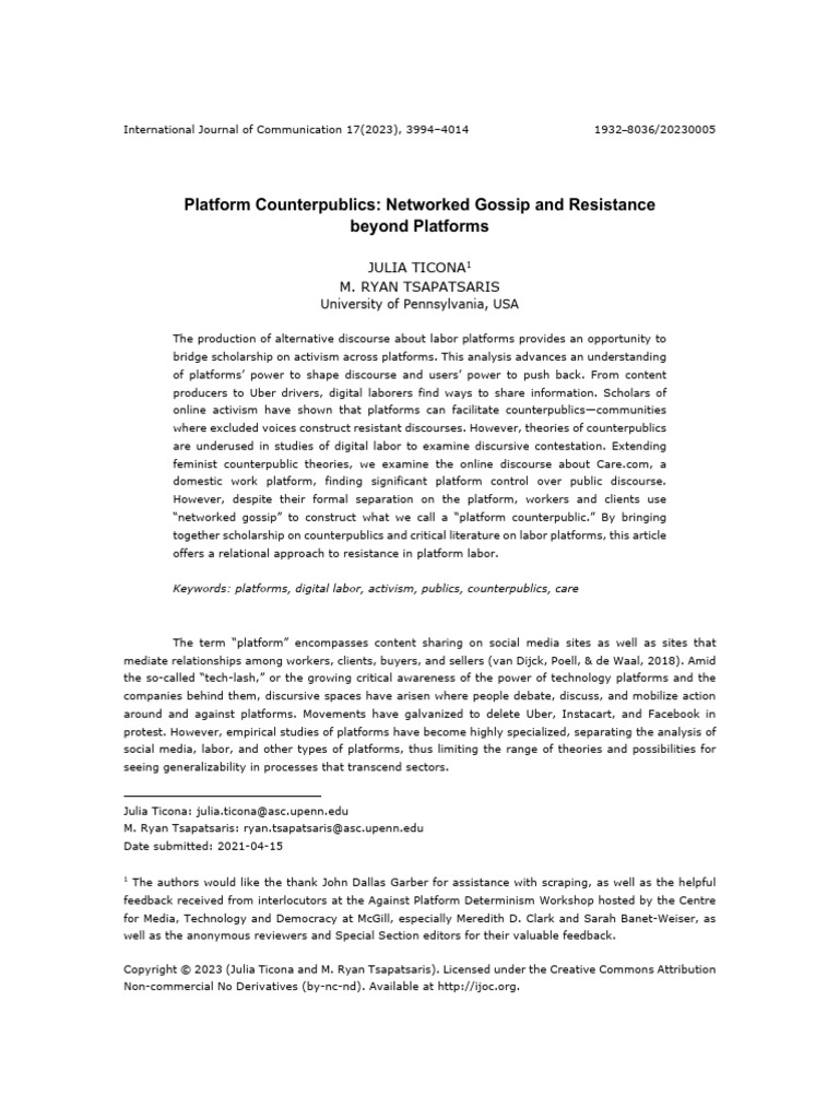 Platform Counterpublics | PDF | Public Sphere | Discourse