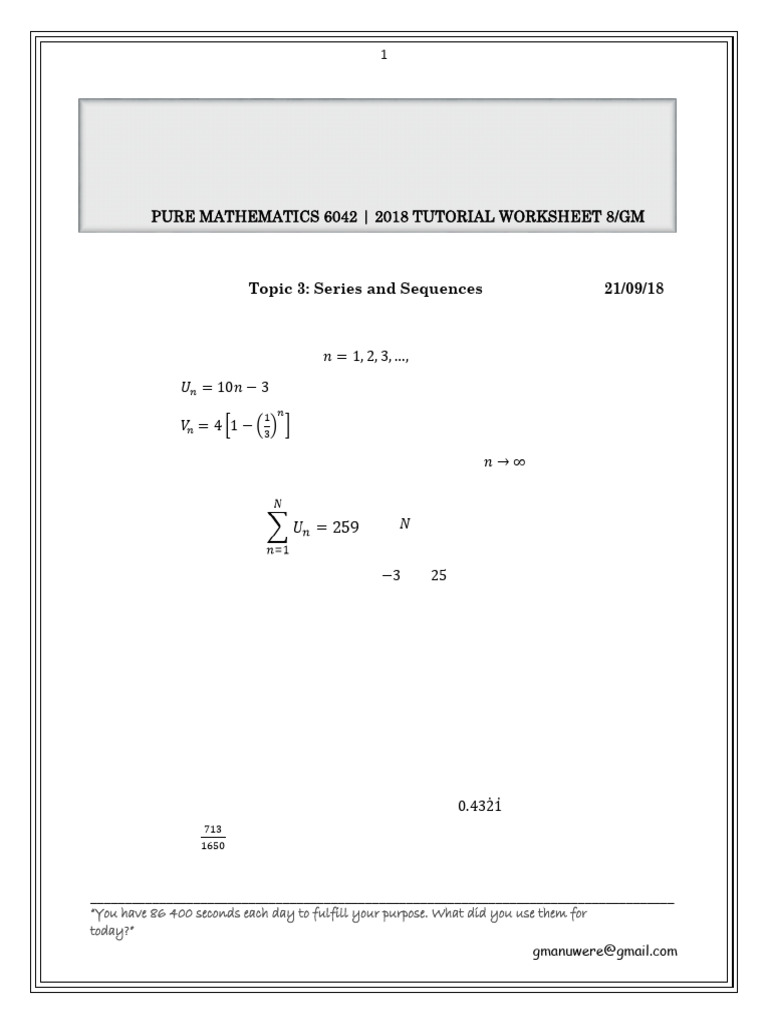 L6 Tutorial 8 Sequences and Series | PDF | Mining | Sequence