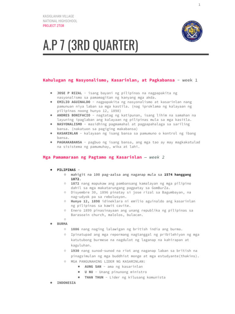 Ap 7 Reviewer | PDF