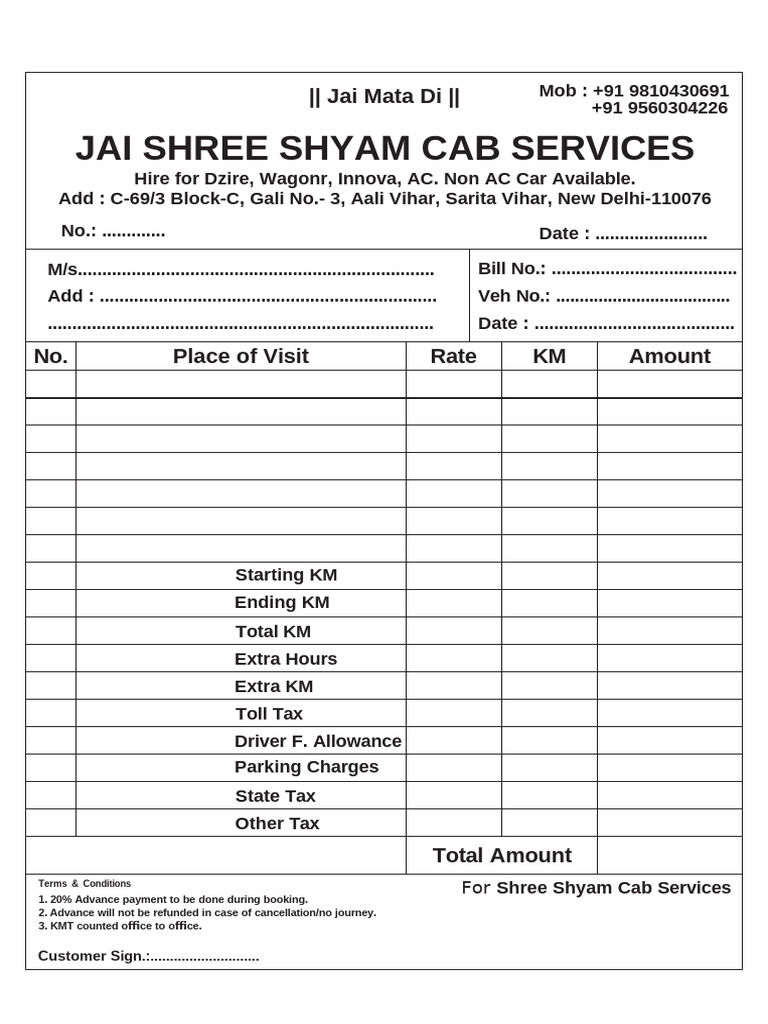 Bill Book Cab | PDF