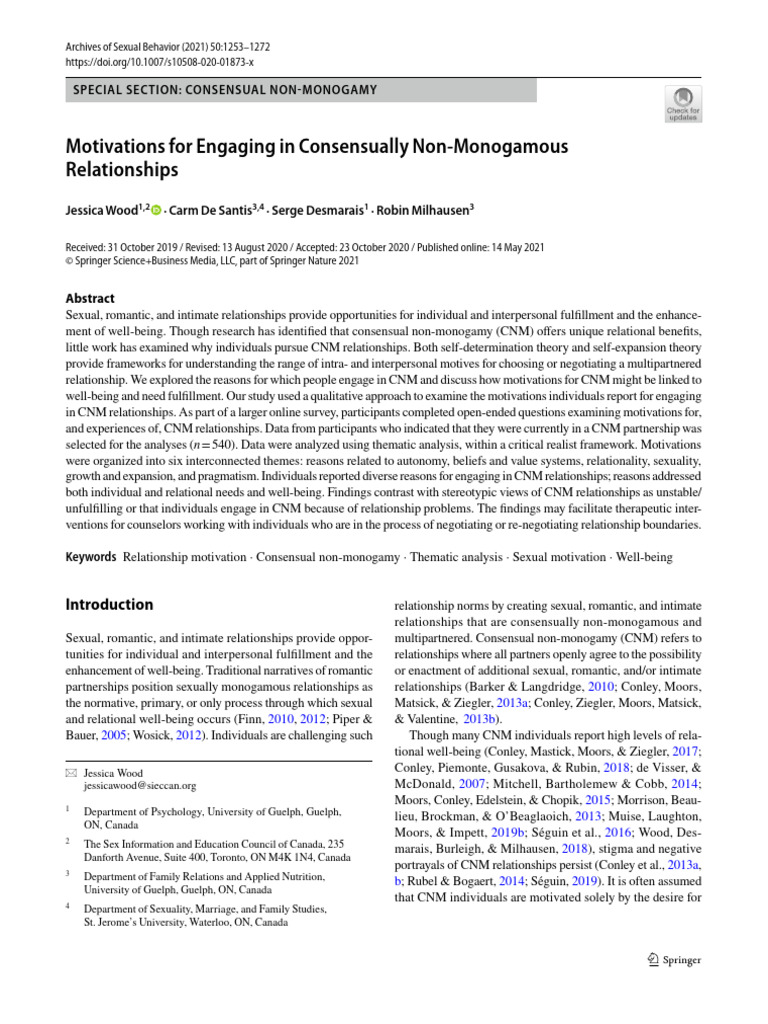 Motivations For Engaging in Consensually Non Monogamous | PDF ...