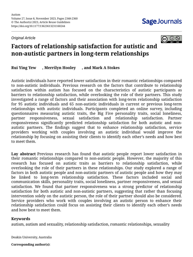 Factors of Relationship Satisfaction For Autistic and Non Autistic ...