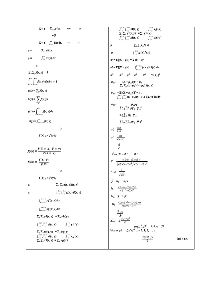 Formulae Sheet For Midterm | PDF