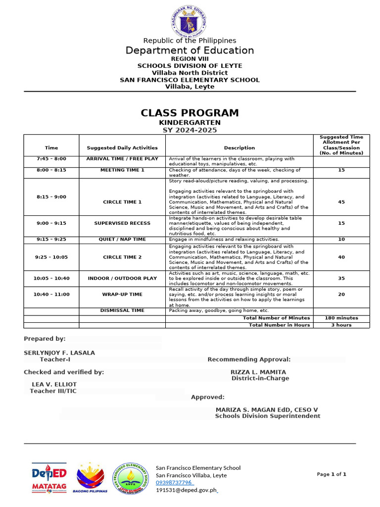 Kinder MG CLASS PROGRAM TEMPLATE UNIFIED | PDF | Behavior Modification ...