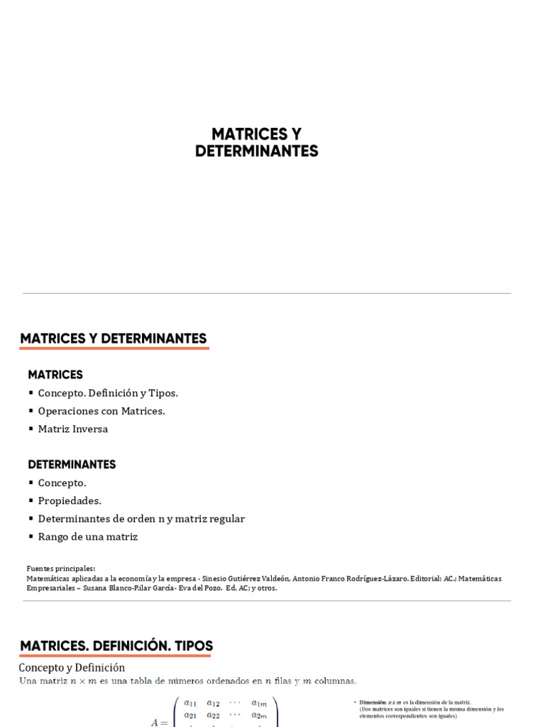 Resumen - Matrices y Determinantes | PDF | Matriz (Matemáticas ...