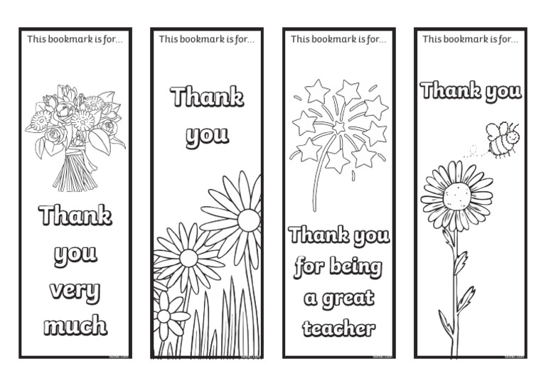 T TP 1628874664 Thank You Teacher Bookmarks To Colour - Ver - 1 | PDF