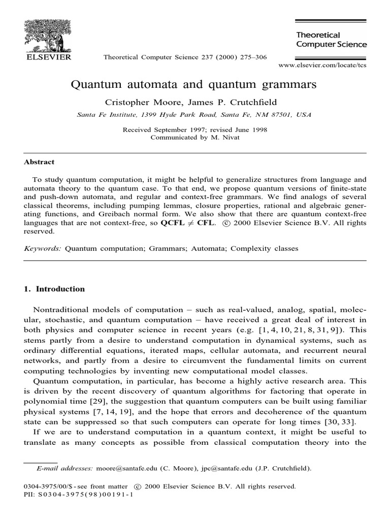 Quantum Automata and Quantum Grammars | PDF | Algebra | Mathematics