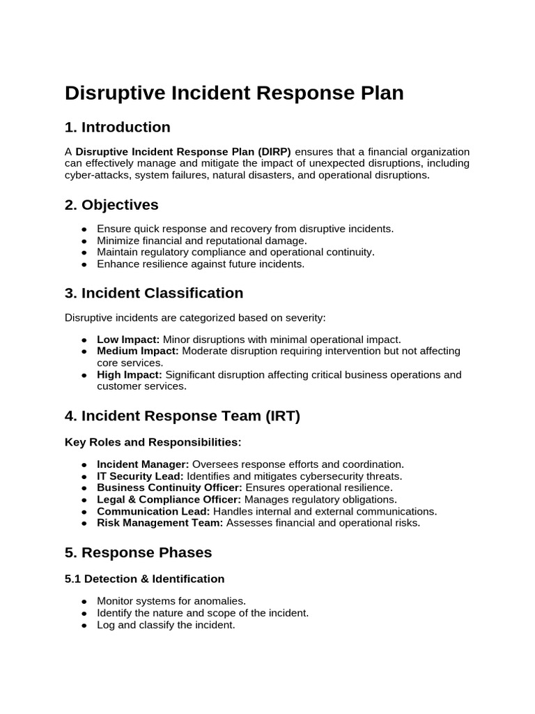 Disruptive Incident Response Plan Guide | PDF | Incident Management ...