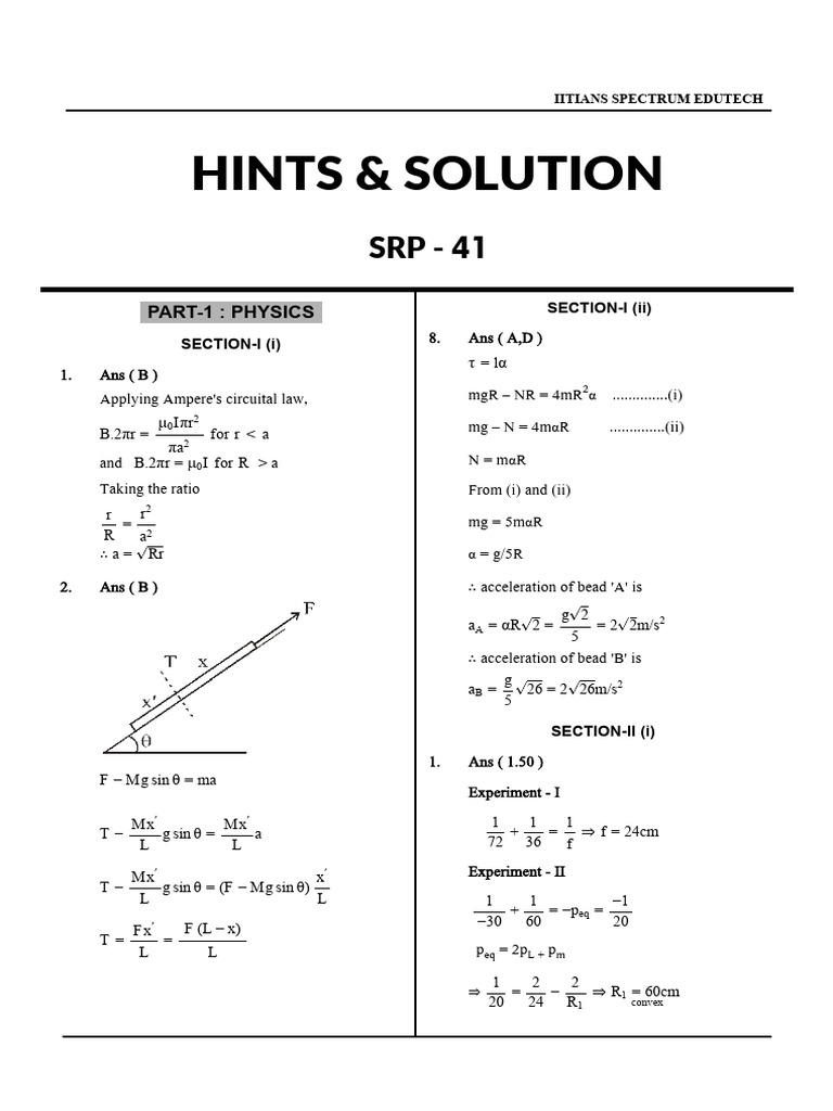 SRP - 41 To 50 Hint & Sol | PDF | Acid Dissociation Constant | Physical Sciences