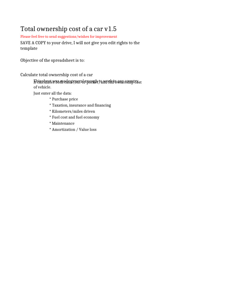 Total Cost of Car Ownership Calculator | PDF | Fuel Economy In ...
