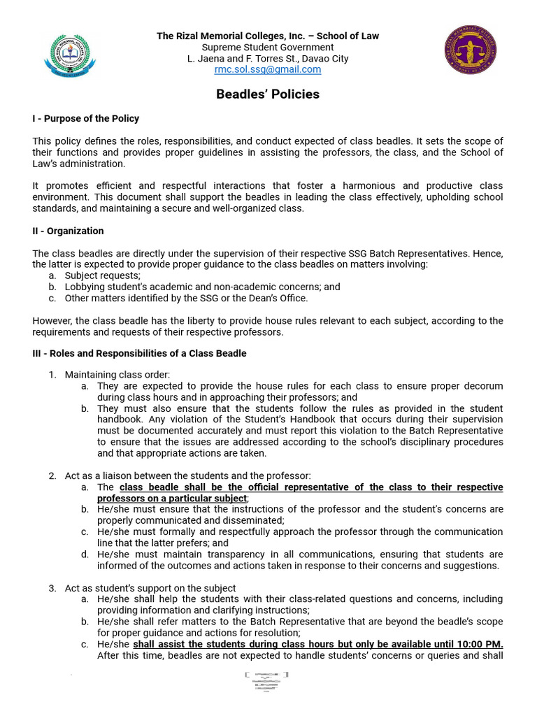 2024 RMC Sol Revised Class Beadle Policy | PDF | Elections