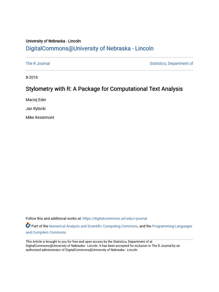 Stylometry With R - A Package For Computational Text Analysis | PDF | Text File | Information ...