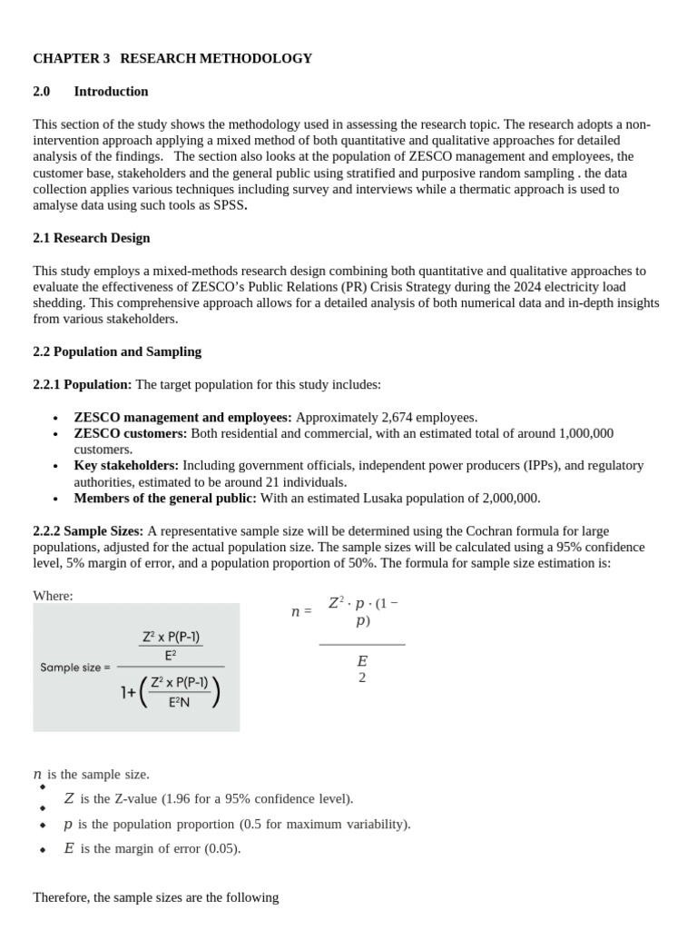 'Chomba's Chapter 3 Methodology | PDF | Statistics | Sample Size Determination