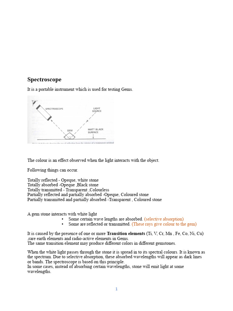 Gem Spectroscope Testing Guide | PDF | Weight | Electromagnetic Spectrum