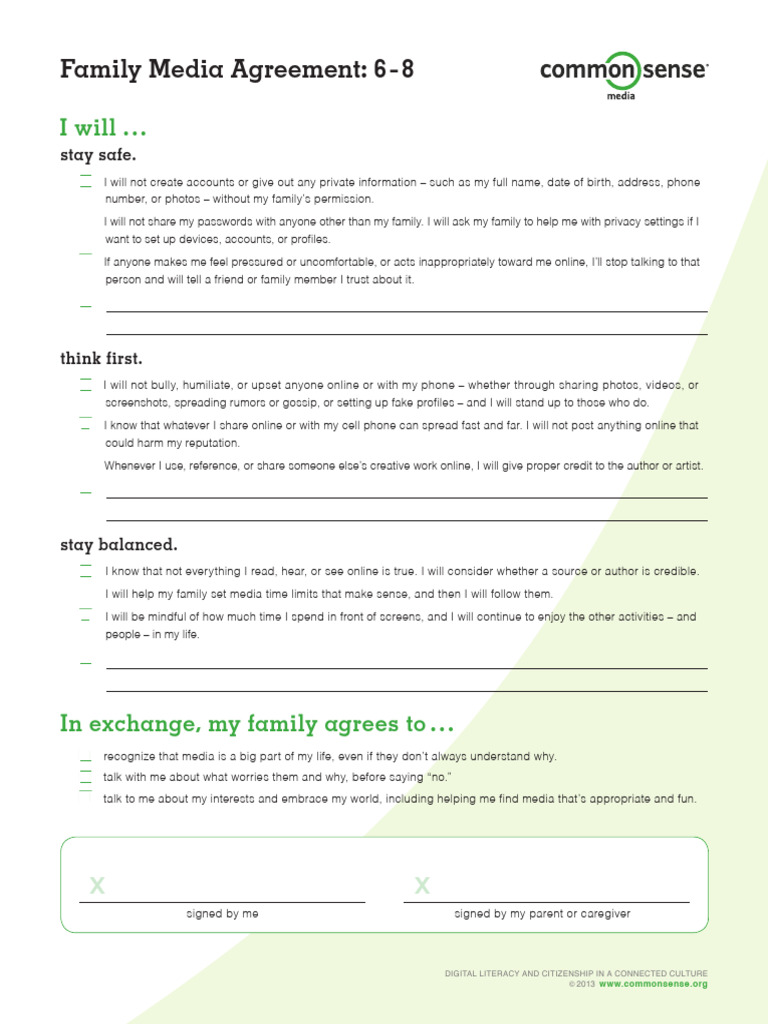 CSM Family Technology Contract Grade 6 - 8 | PDF