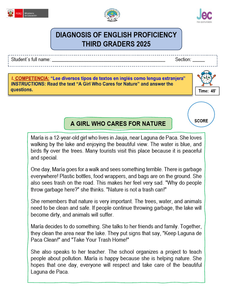 English Proficiency Assessment - 3rd Graders | PDF