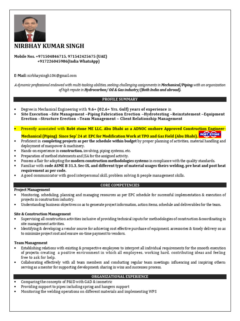 Mechanical Engineer with Oil & Gas Expertise | PDF | Project Management