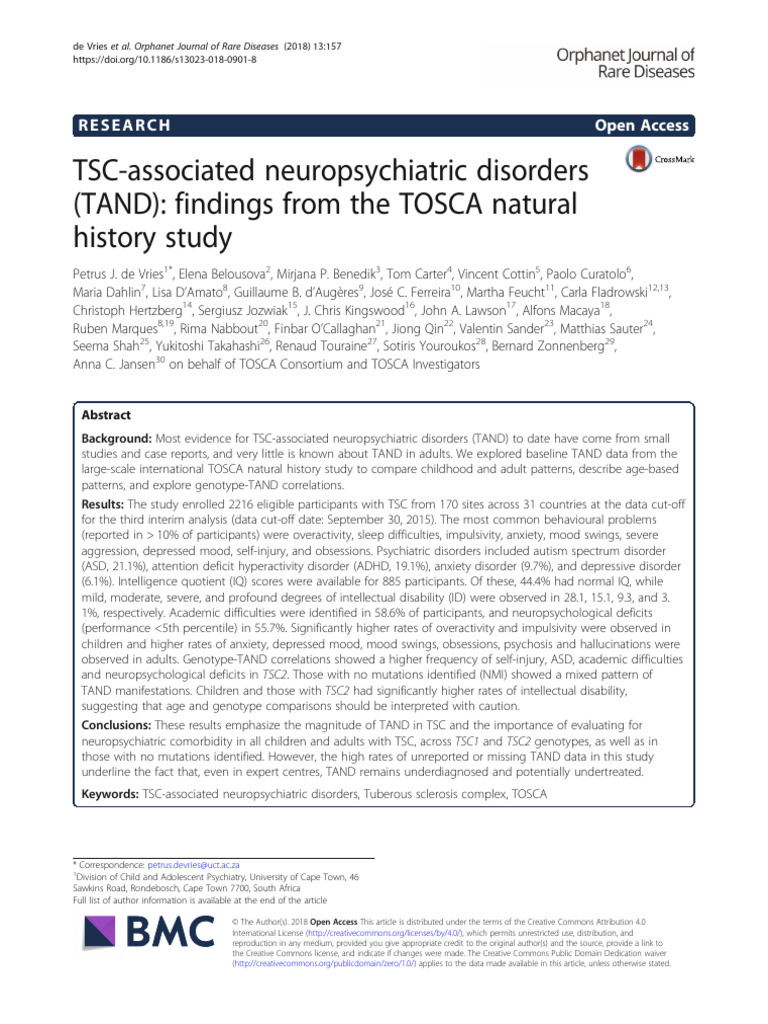 TSC-Associated Neuropsychiatric Disorders Insights | PDF | Intellectual ...