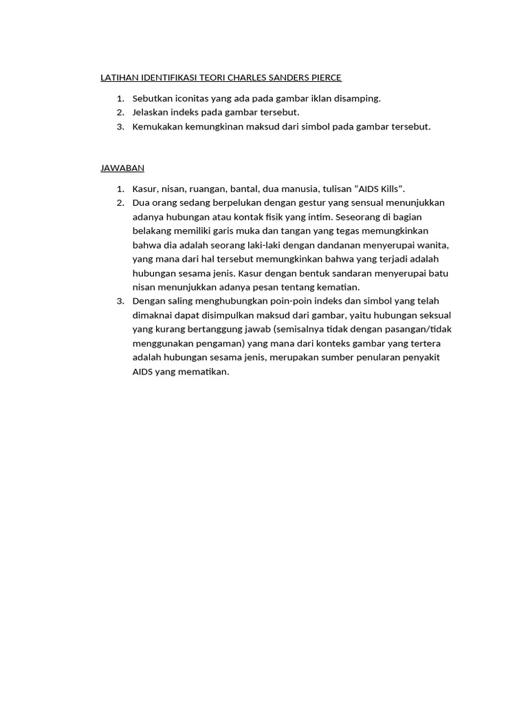 Analisis Teori Tanda Pierce pada Iklan AIDS | PDF