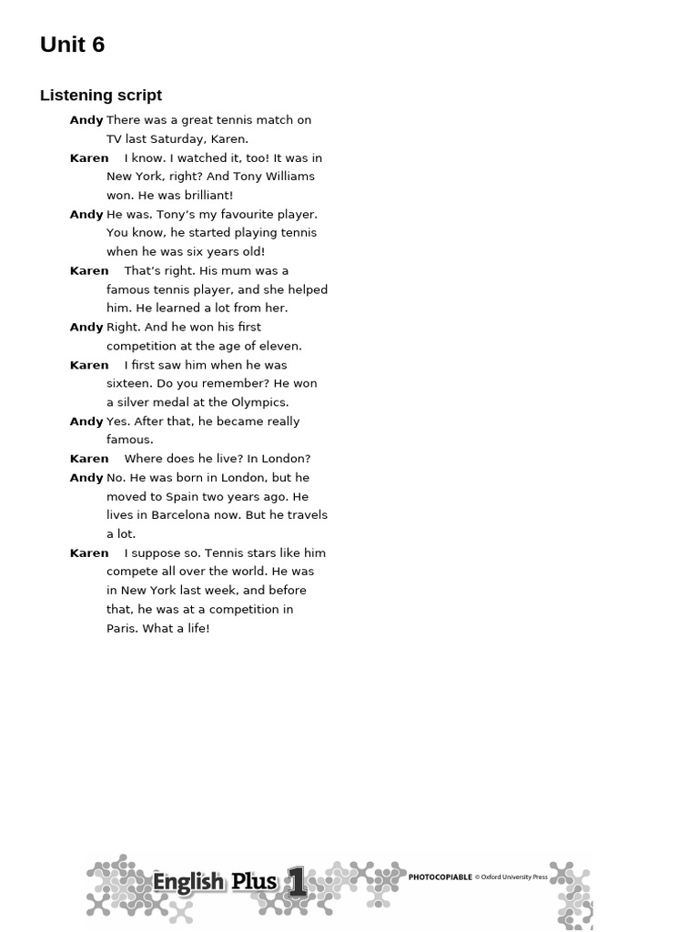 Unit 6 Listening Script | PDF