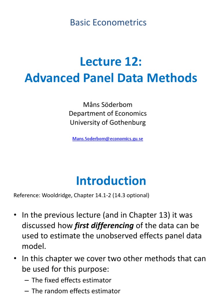 Advanced Panel Data Methods: Basic Econometrics | PDF | Fixed Effects Model | Ordinary Least Squares