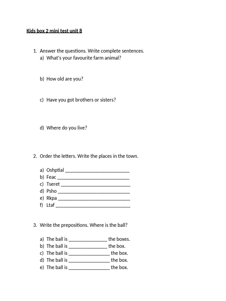 Kids Box 2 Mini Test Unit 8 Activities | PDF