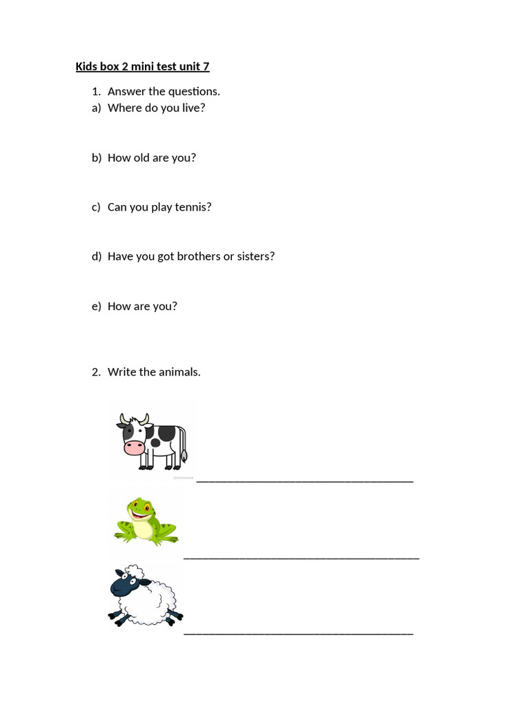 Kids Box 2 Unit 7 Mini Test | PDF