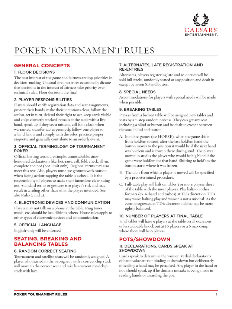 Comprehensive Poker Tournament Rules | PDF | Betting In Poker | Texas ...