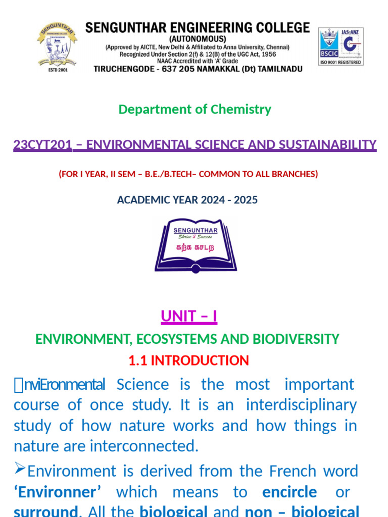 UNIT 1 Environmental Science | PDF | Grassland | Ecosystem