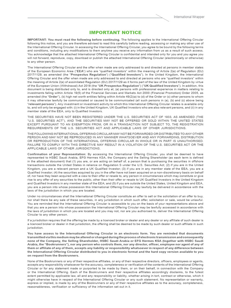 International Offering Circular Notice | PDF | Judgment (Law ...