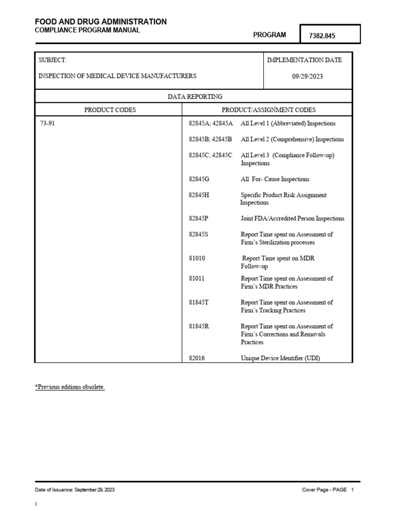 FDA Medical Device Inspection Guide | PDF | Medical Device | Food And ...