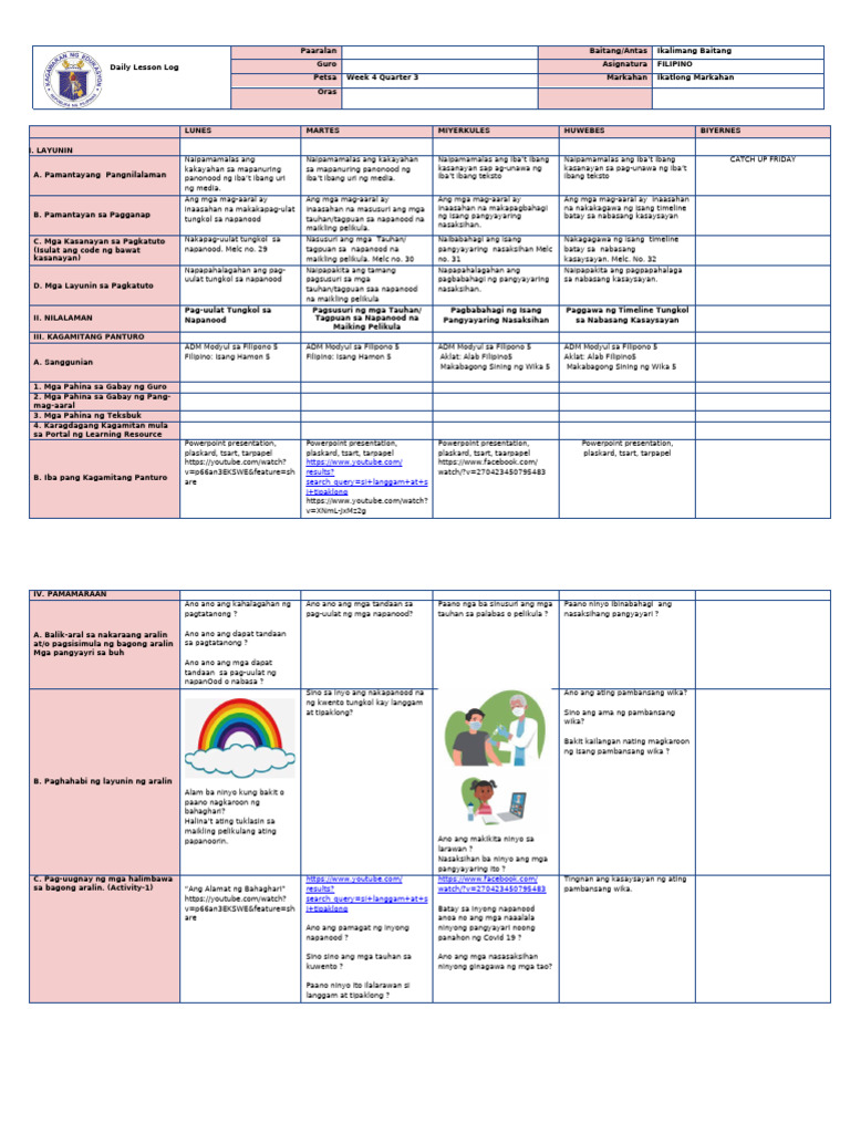 DLL Week 4-Q3 Filipino 5 | PDF