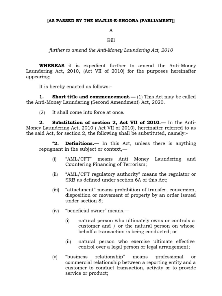 Anti-Money Laundering Amendment Act 2020 | PDF | Regulatory Compliance ...
