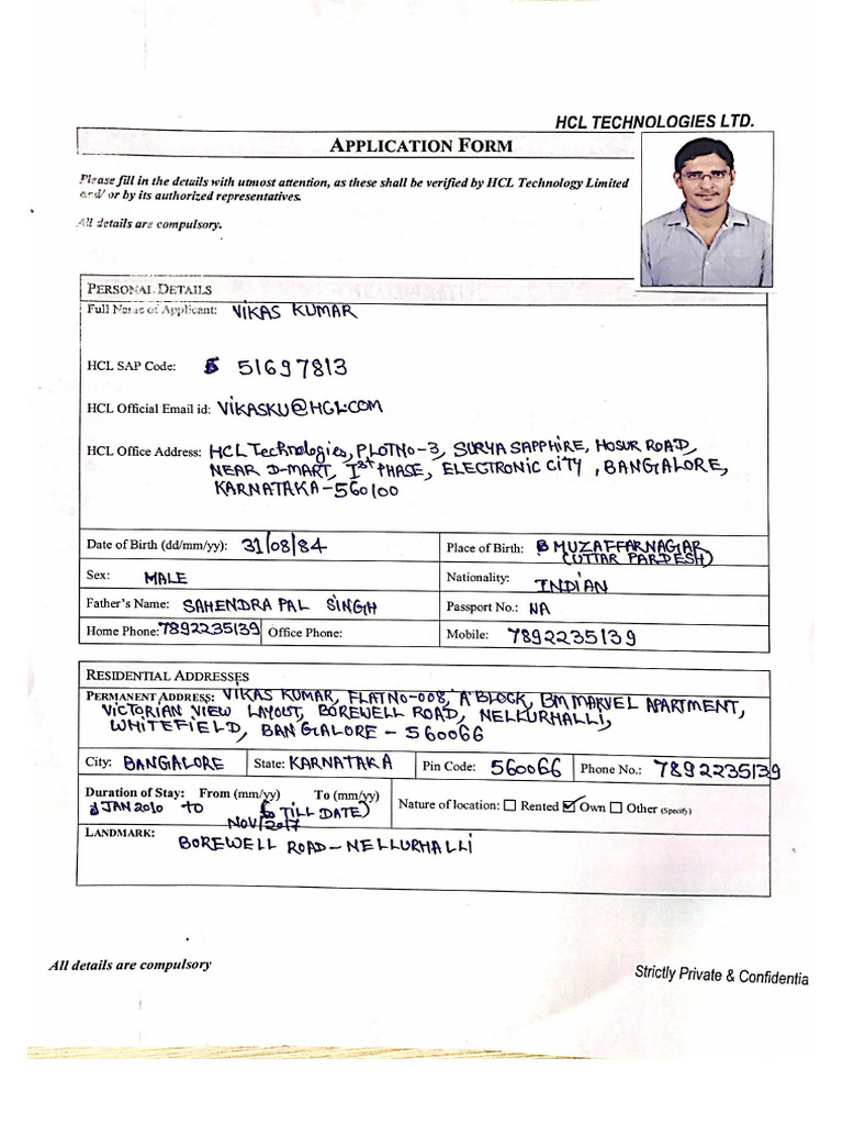 Hcl Bgv Form | PDF