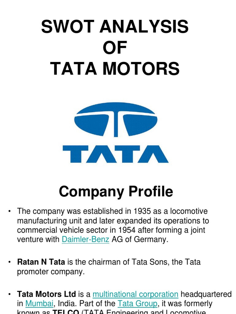 Tata Motors SWOT Analysis Overview | PDF | Automotive Industry | Land ...