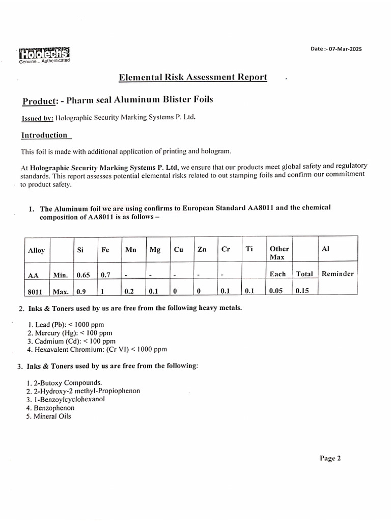 Elemental Risk Assesment Report-1 | PDF