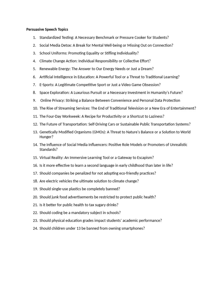 Engaging Persuasive Speech Topics | PDF