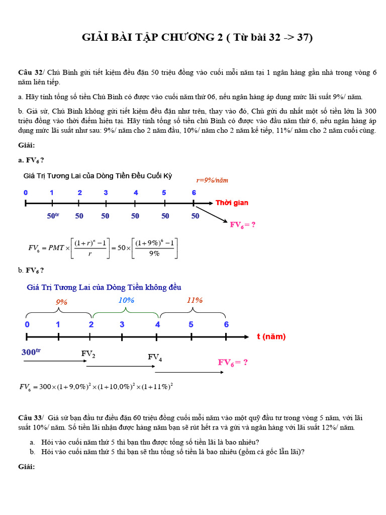 GIẢI BÀI TẬP CHƯƠNG 2 - câu 32 -37 (DHCQ) | PDF