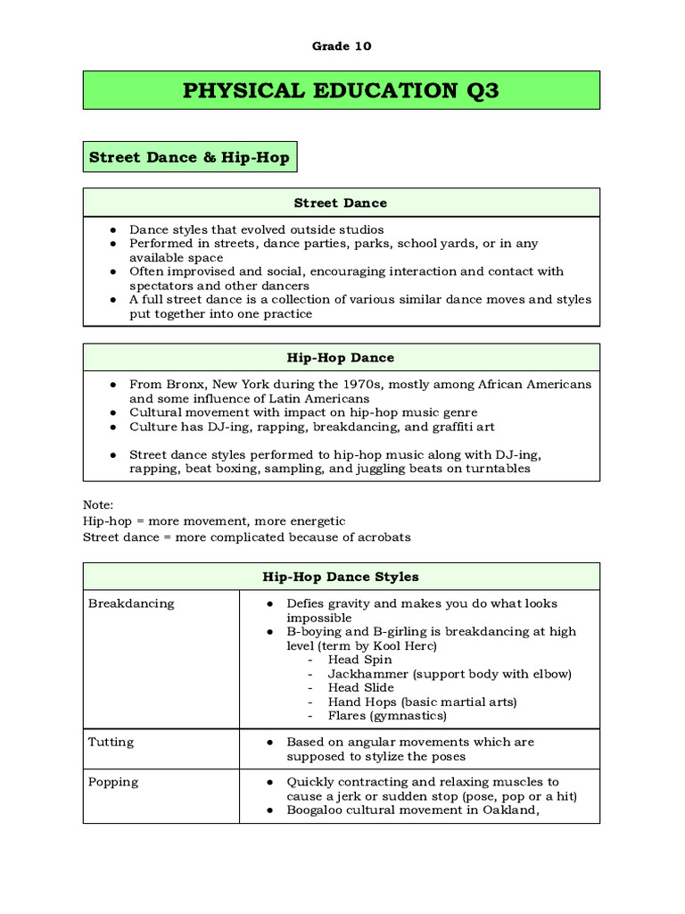 Physical Education Grade 10 Quarter 3 (Reviewer) | PDF | Hip Hop Music ...