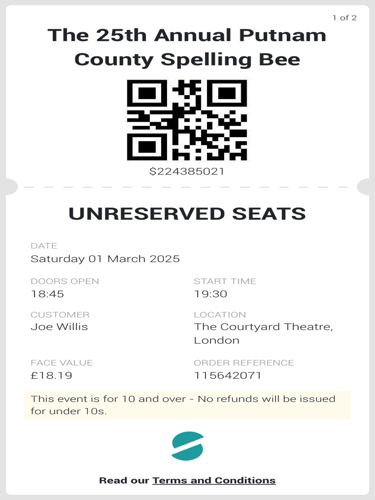 The 25th Annual Putnam County Spelling Bee Tickets 115642071 | PDF