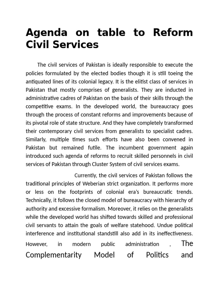 Agenda on table to Reform Civil Services | PDF | Bureaucracy | Civil ...