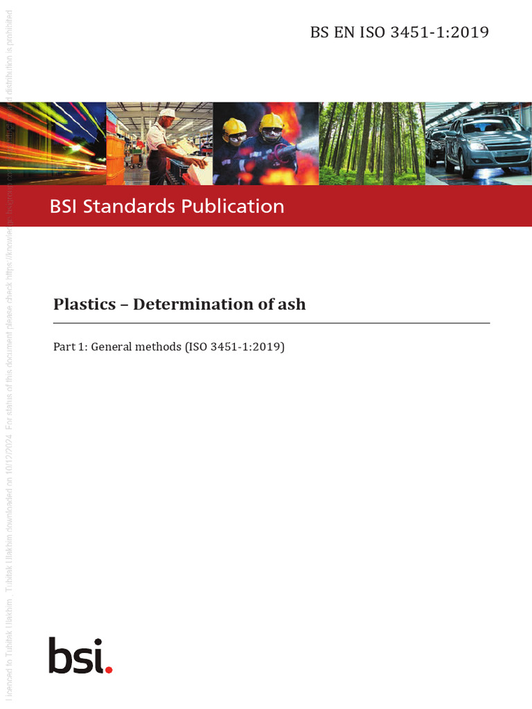 BS en ISO 3451-1-2019 Plastics. Determination of Ash. General Methods ...